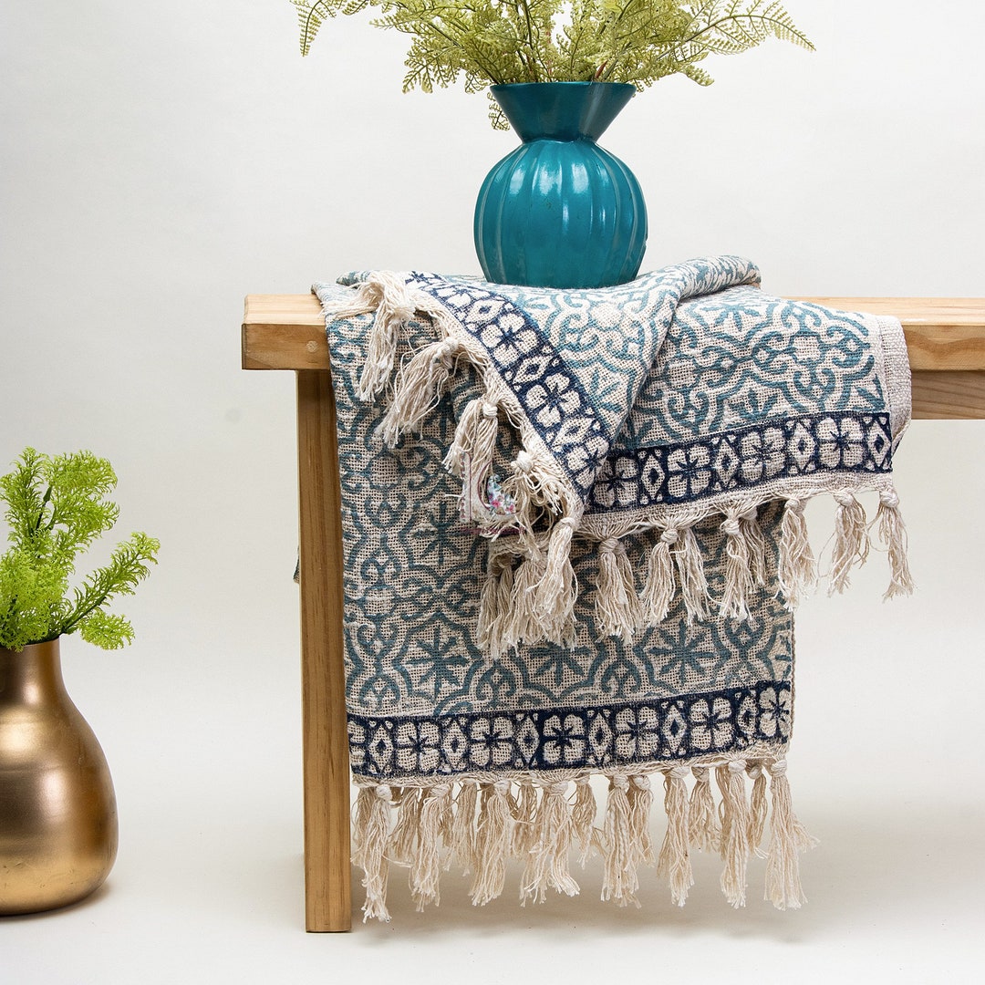Moroccan Natural Tufted Throw, Boho Indian Throw Blanket With Tassels ...