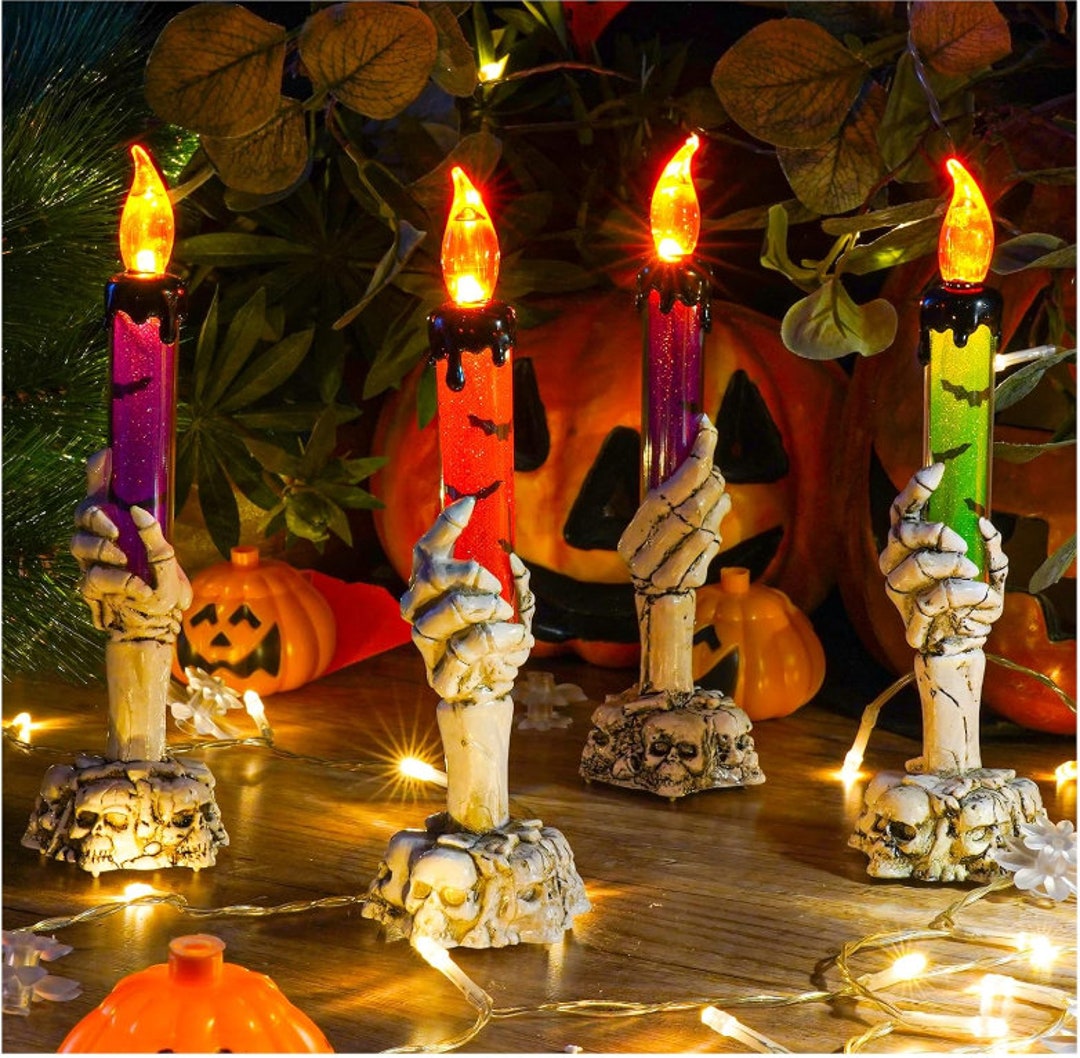 Halloween Decoration, 4 Packs Halloween Candles, Battery Operated LED ...