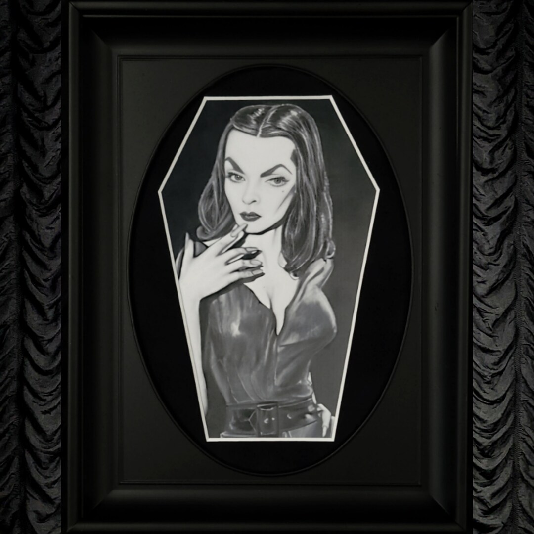 VAMPIRA Print in VINTAGE FRAME Original Art Print in Black Velvet ...