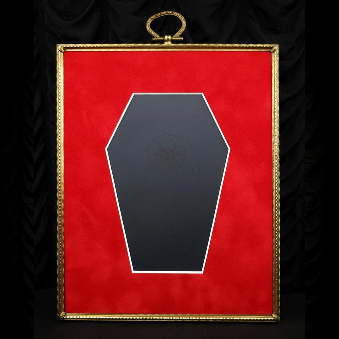 Vintage Gold Metal Gallery Frame: Optional Red Velvet Coffin Mat Easel ...