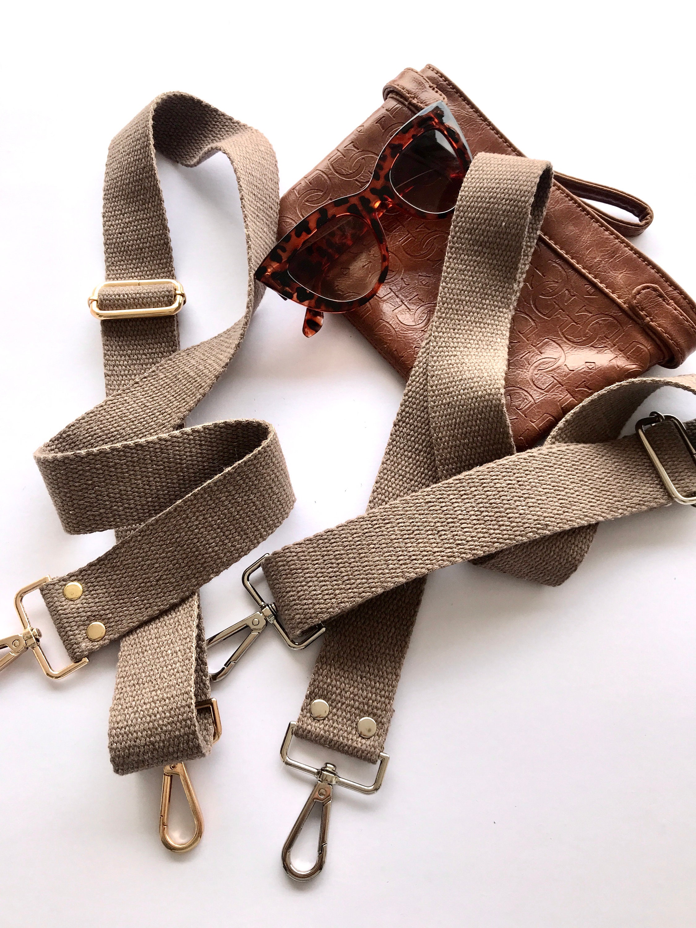 Taupe Cotton Canvas Bag Strap: Adjustable Crossbody Replacement (4 Cm ...