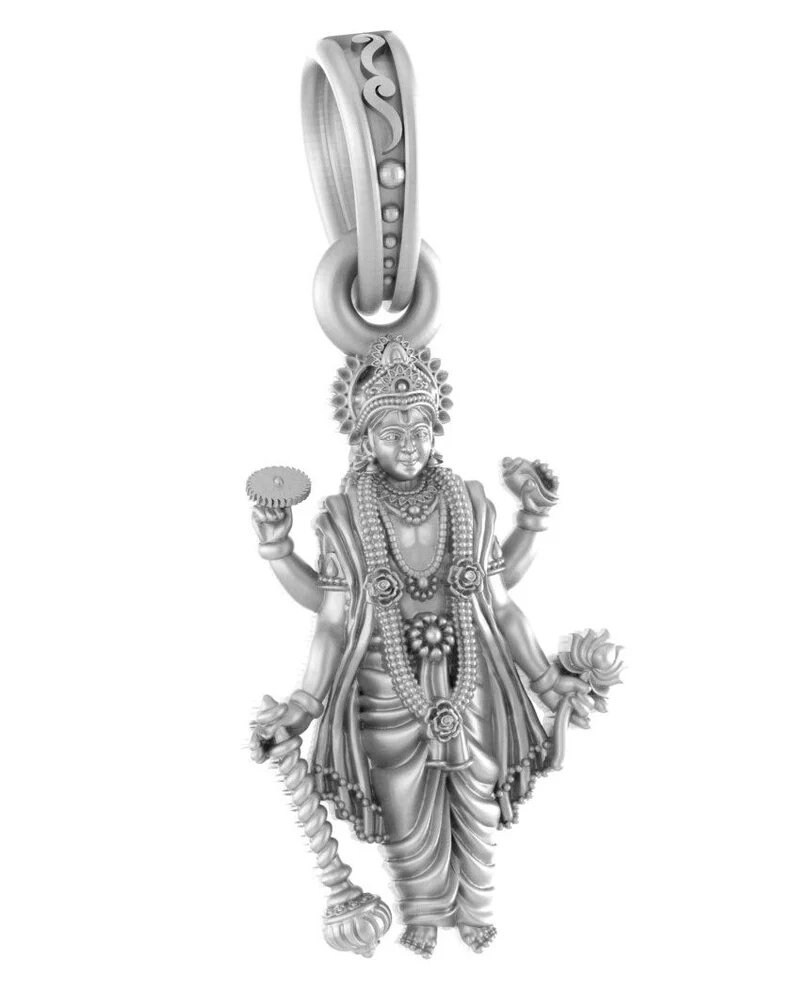 Vishnu Standing Blessing With Chakra Sterling Silver Pendant - Etsy