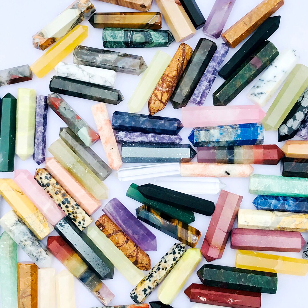 5 Pieces Mini Gemstone Obelisk Towers: Thickness 5mm-8mm Natural Mix ...