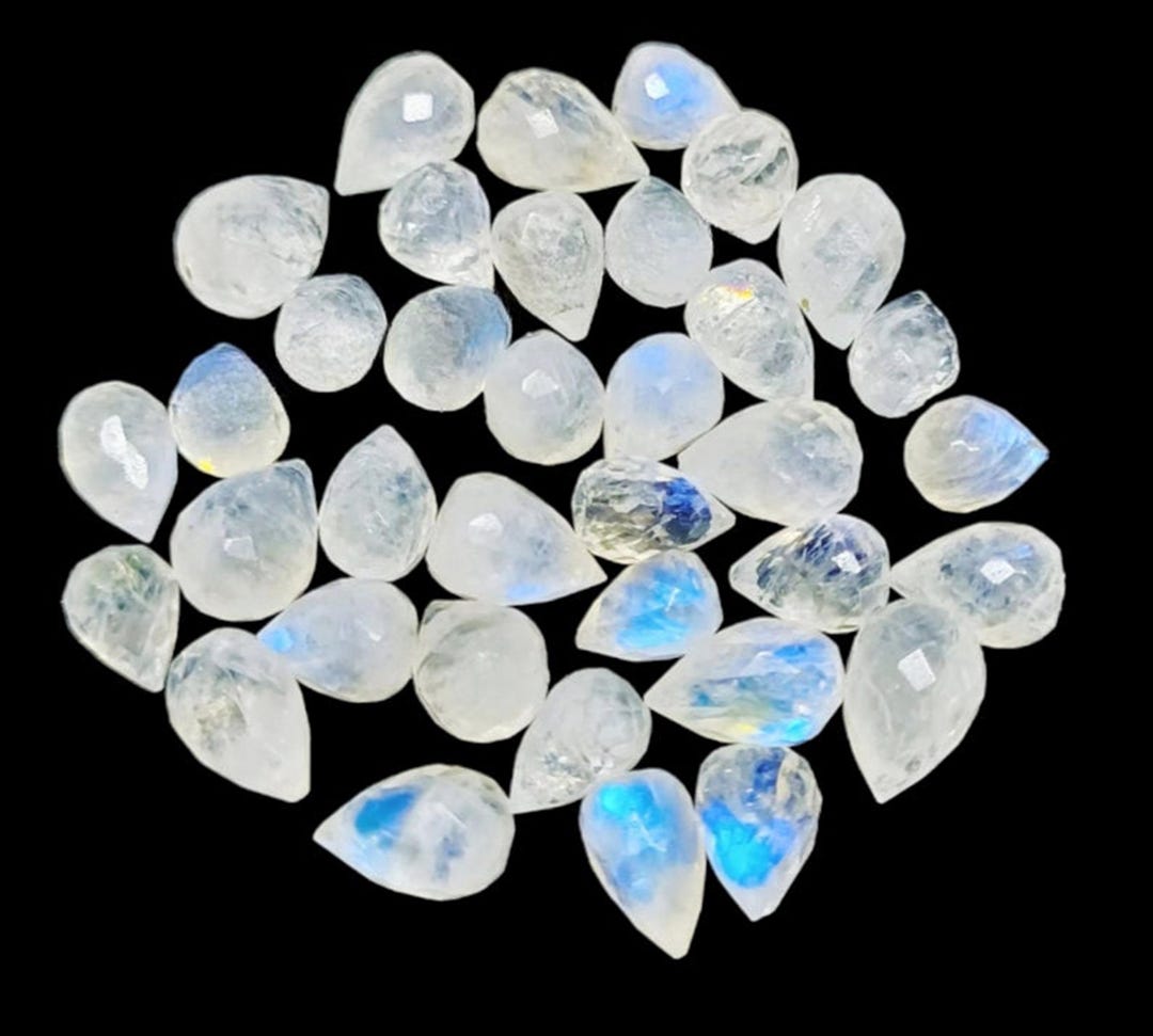 8 Pieces Natural Blue Rainbow Moonstone Teardrop Gemstone Side Drill ...