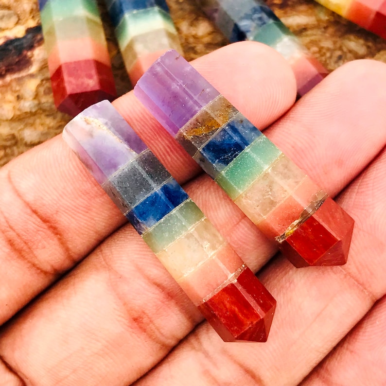 Seven Chakra Point Obelisk: Thickness 5mm-8mm Healing Crystal Gemstone ...