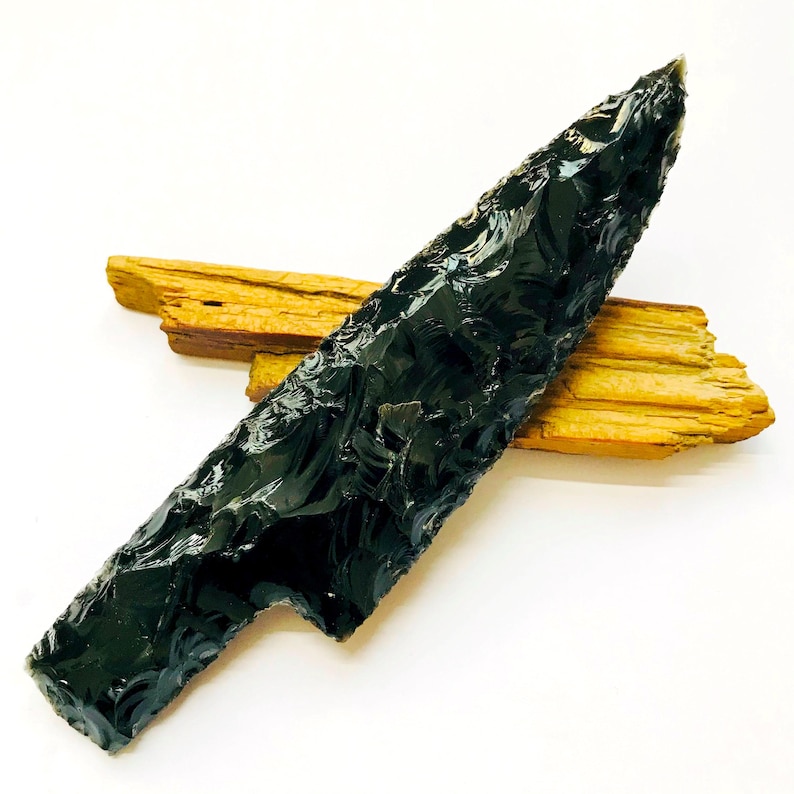 Hand Knapped Black Obsidian Athame Knife - 5.5