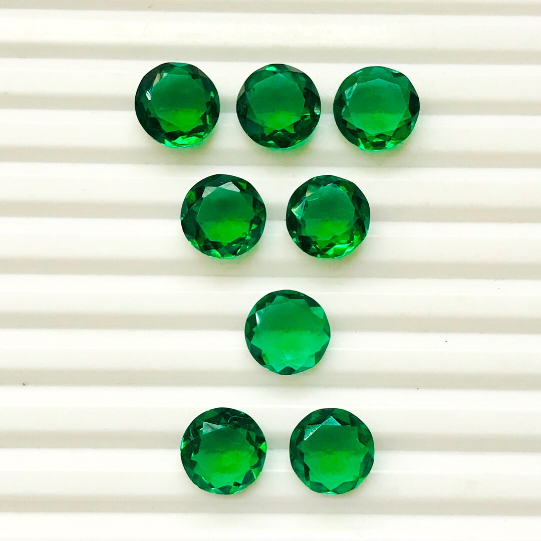 20 Emerald Color Hydro Quartz Gemstones: 7x12x12mm Round Faceted Loose ...