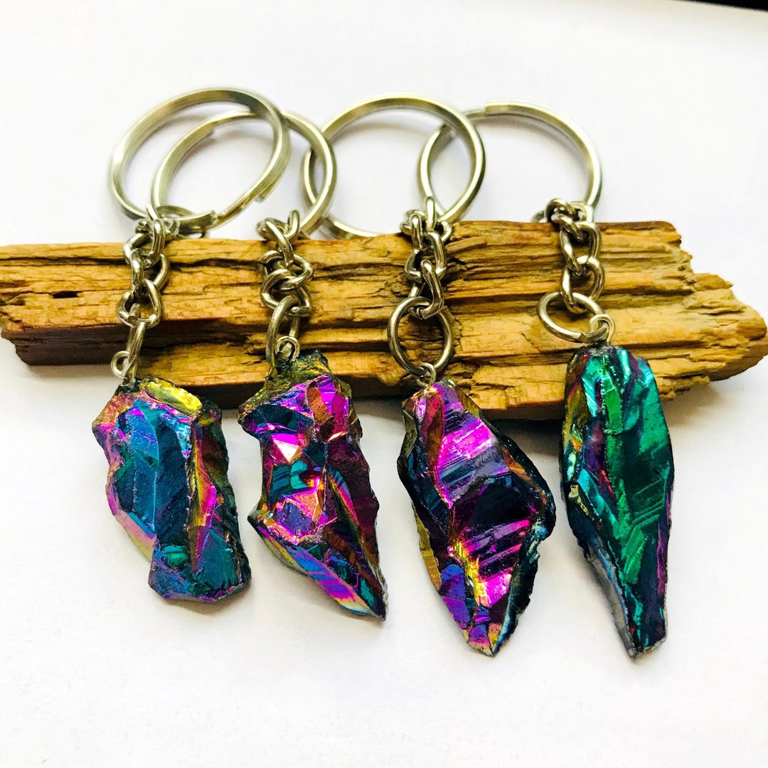 10 Pieces Natural Blue Titanium Druzy Agate Key Ring ! Blue Titanium ...
