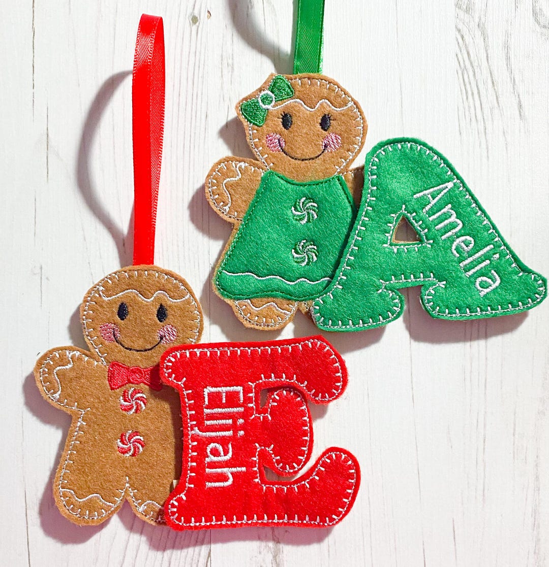 Personalized Gingerbread Girl Felt Ornament, Embroidered Christmas ...