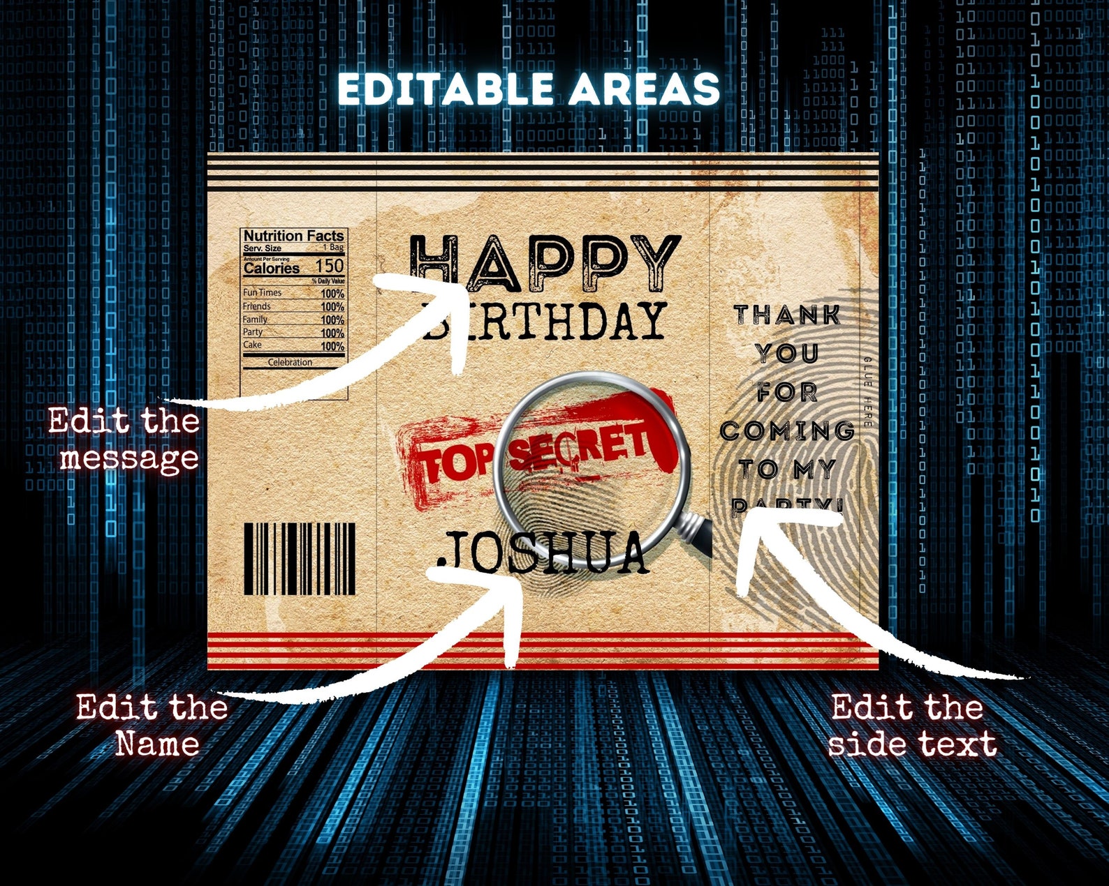 Spy Party Chip Bag Wrapper Label. Custom Chip Bag Printable for Your ...