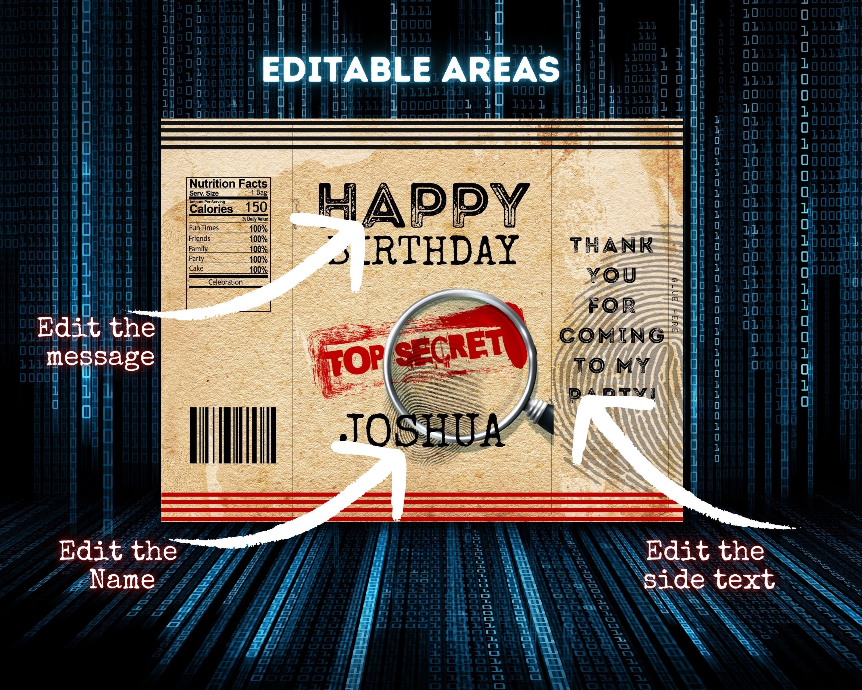 Spy Party Chip Bag Wrapper Label. Custom Chip Bag Printable for Your ...