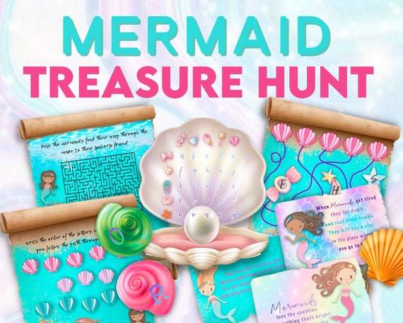 Birthday Treasure Hunt. Mermaid party game. Kids puzzle, code cracking ...