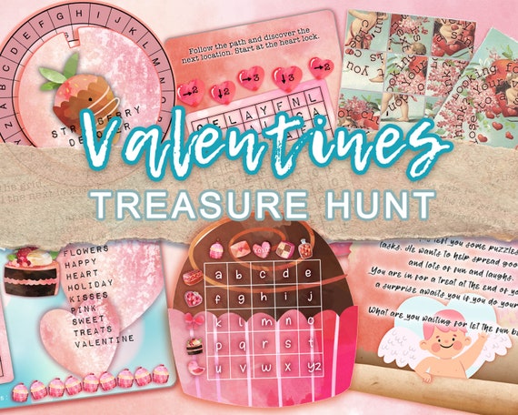 Valentine's treasure hunt. Scavenger hunt mini escape room kit. Cute ...