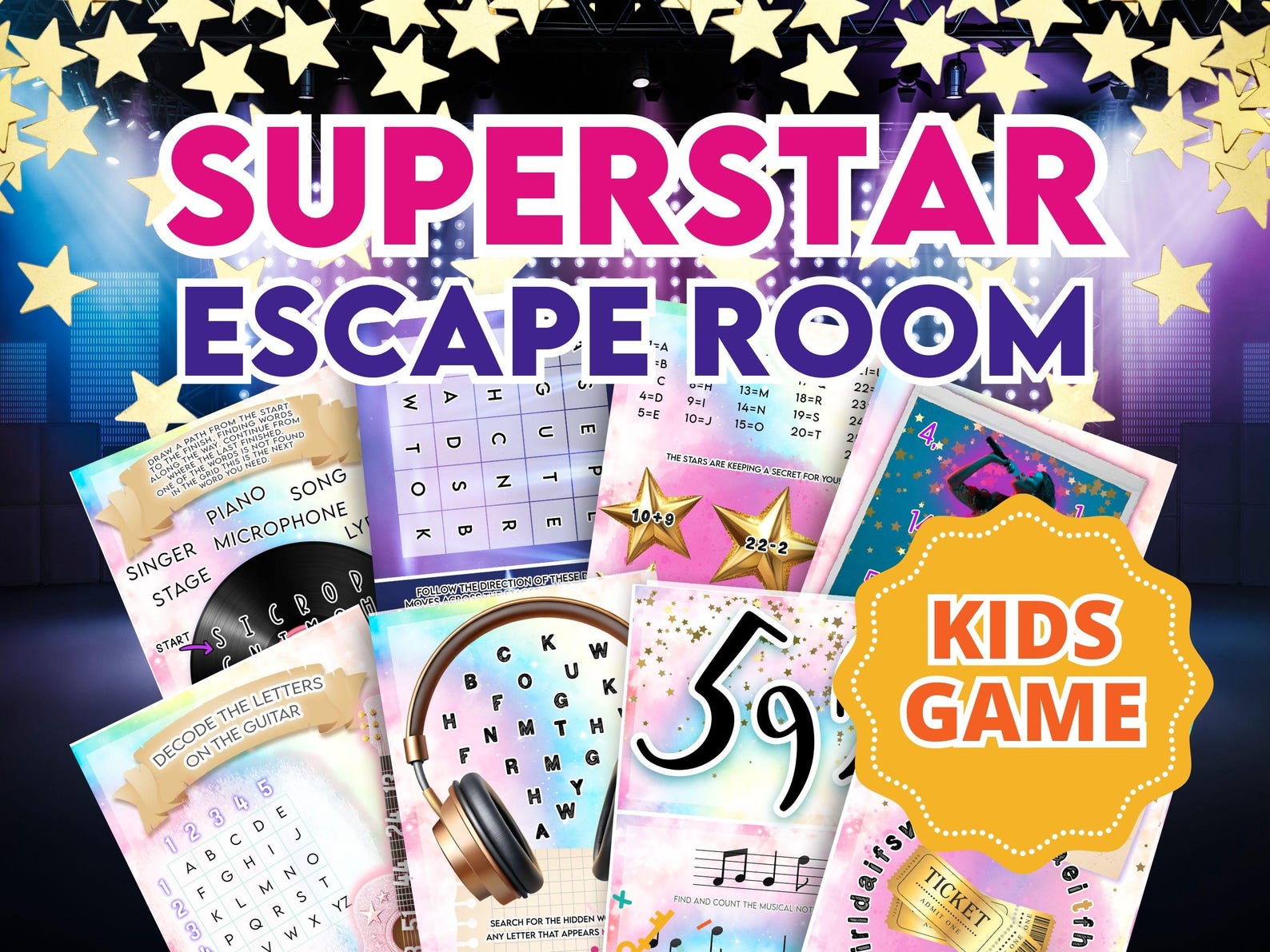 Superstar Fun Escape Room for Kids. Printable Puzzle Game. Birthday ...