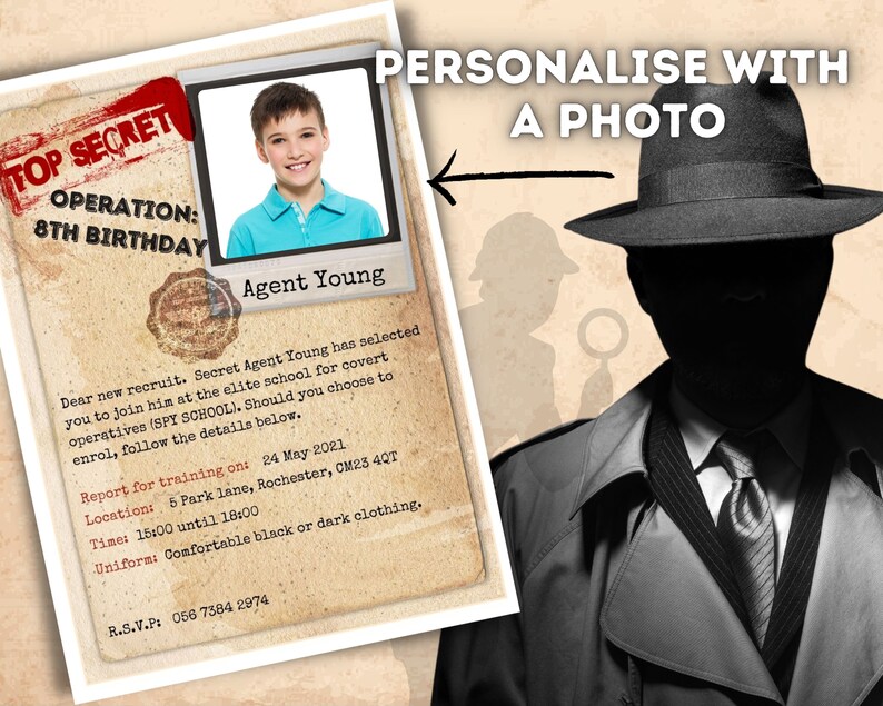 Spy Party Invitation. Secret Agent Party Invite. Personalised - Etsy