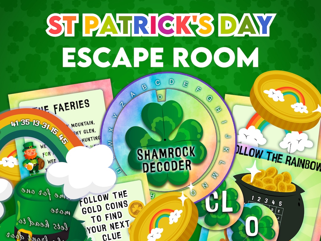 St Patrick's Day Kids Escape Room. Printable Party Game, Cipher Puzzles ...