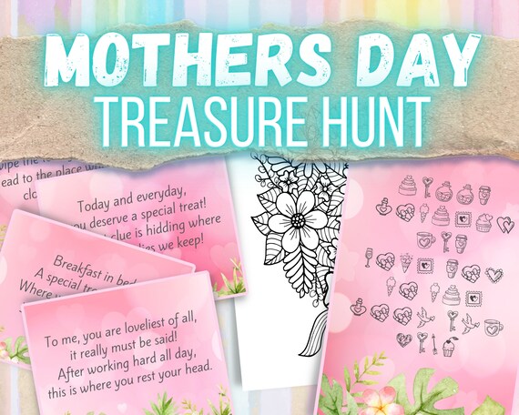 Mothers Day treasure hunt, scavenger hunt. Gift activity kit. Clue ...