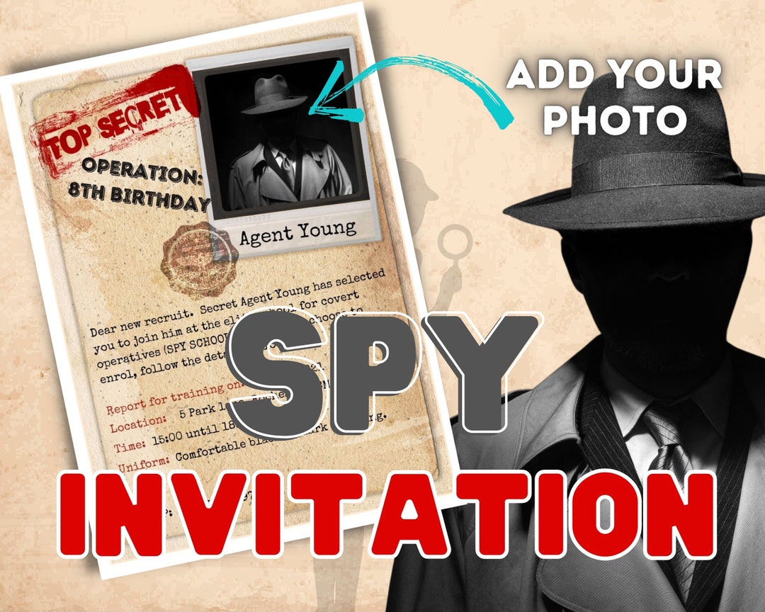 Spy Party Invitation. Secret Agent Party Invite. Personalised Printable ...