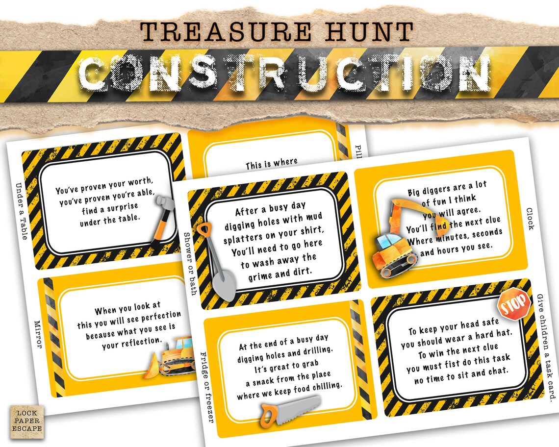 Treasure hunt construction party game. Solve puzzles and | Etsy