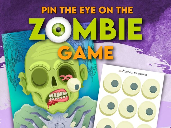 Zombie Party Game. Halloween kids party game. Pin the Eye on the Zombie ...