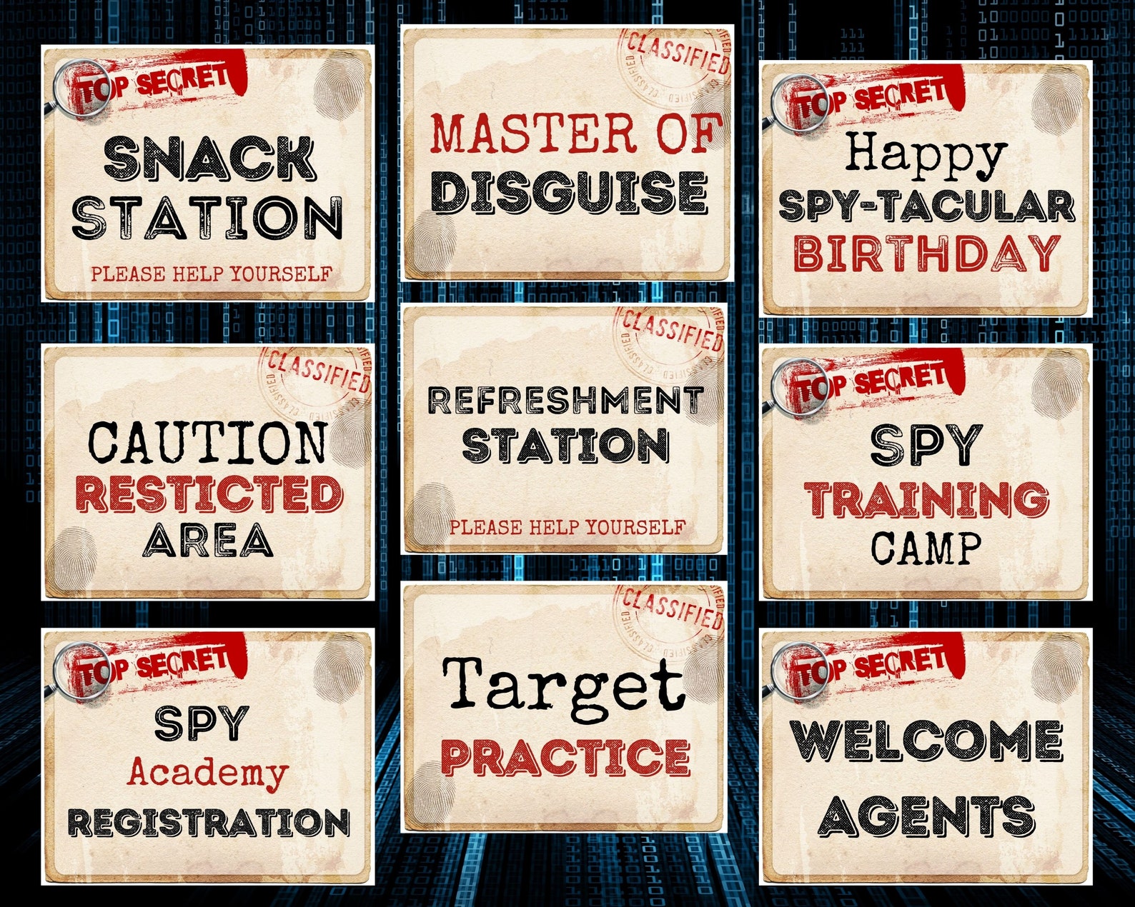 Spy Party Signs. Secret Agent Editable Party Signs. | Etsy