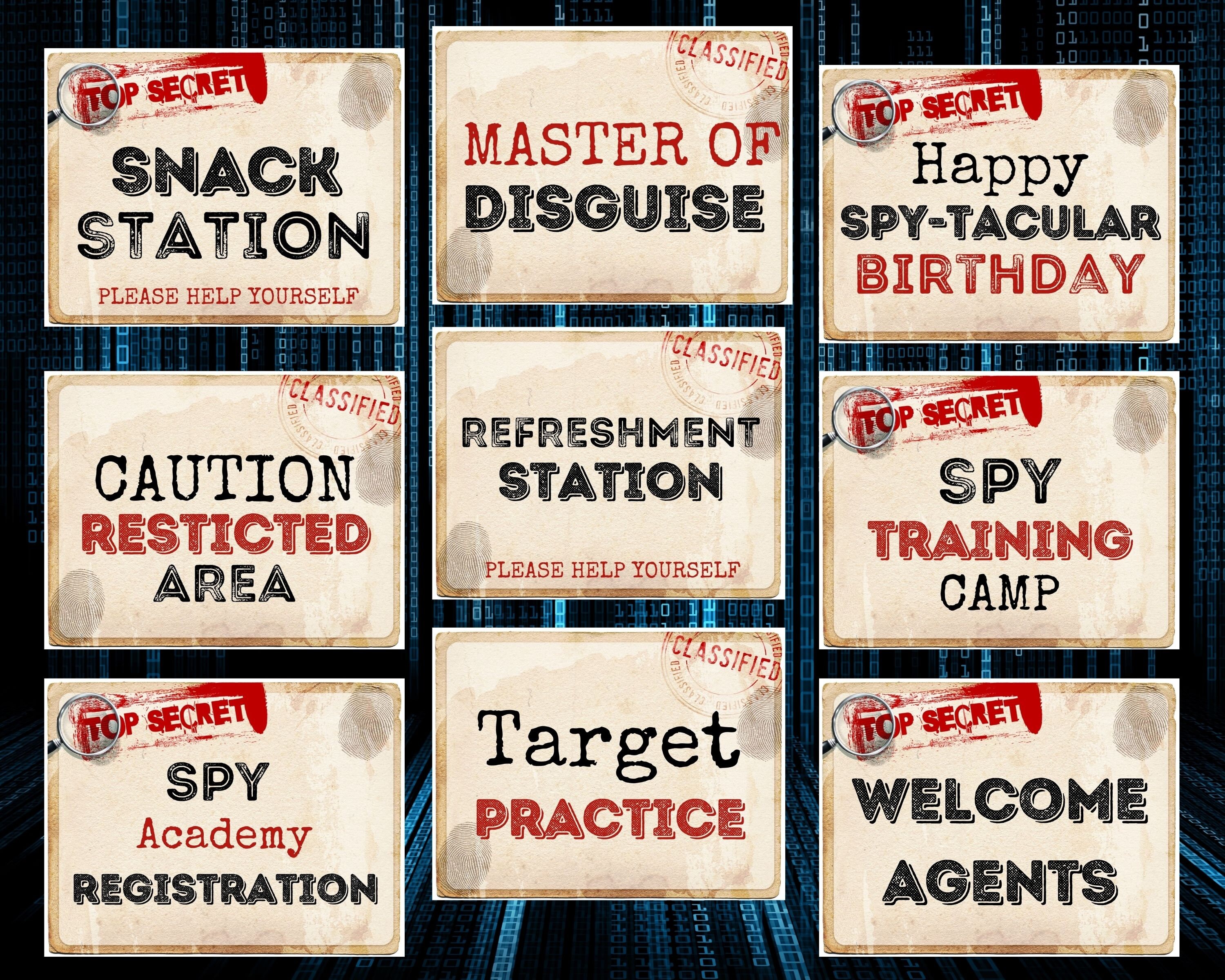 Spy Party Signs. Secret Agent Editable Party Signs. | Etsy UK