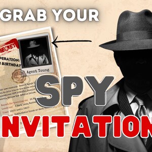 Spy Party Invitation. Secret Agent Party Invite. Personalised Printable ...