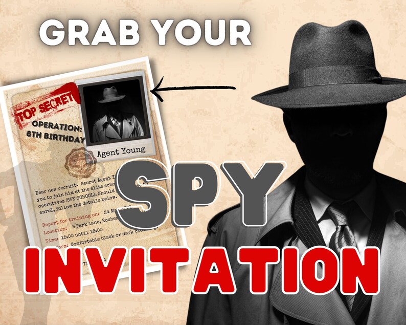 Spy Party Invitation. Secret Agent Party Invite. Personalised - Etsy