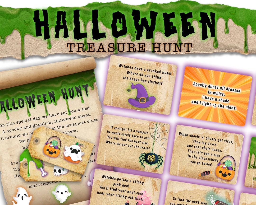 Halloween Treasure Hunt Clues. Scavenger Hunt. Fun Themed Colourful ...