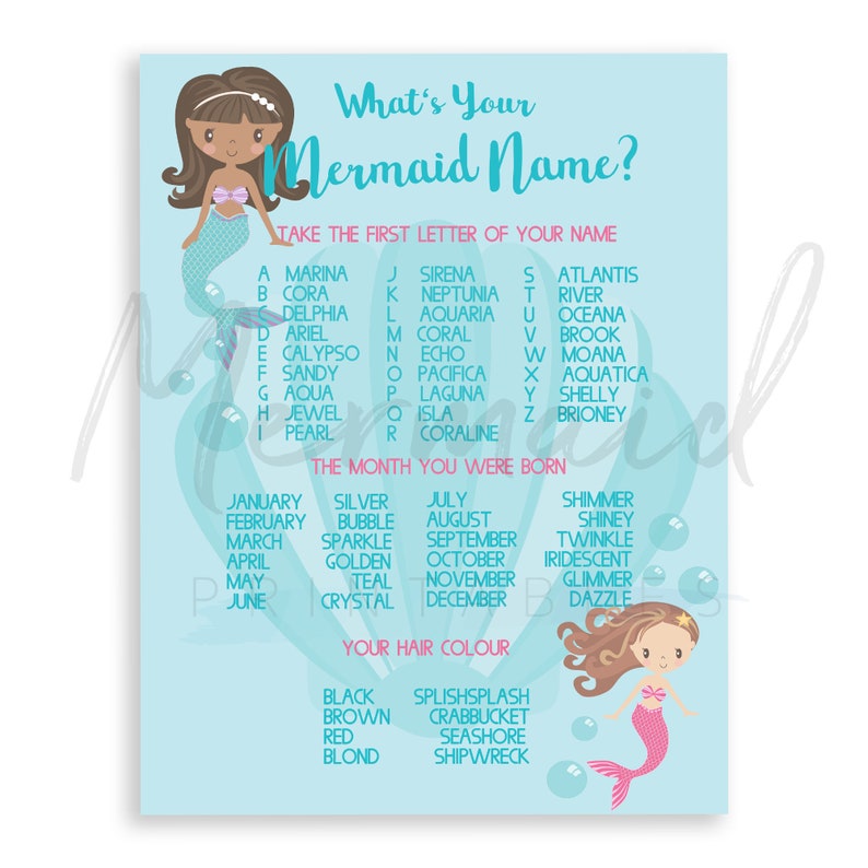 Mermaid name party game. Party decoration printable. Whats | Etsy