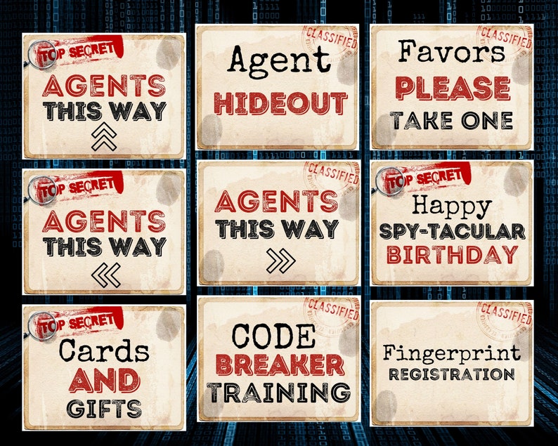 Spy Party Signs. Secret Agent Editable Party Signs. Personalised ...