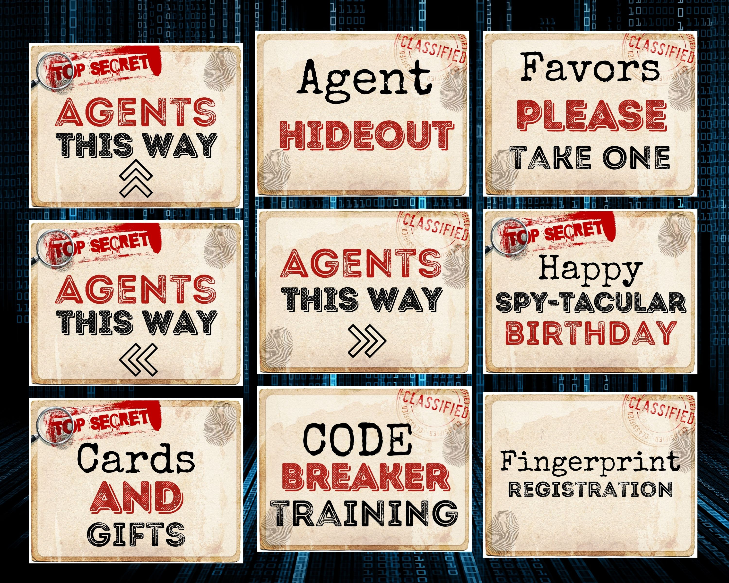 Spy Party Signs. Secret Agent Editable Party Signs. - Etsy UK