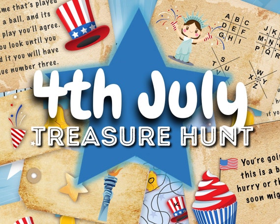4th of July Treasure hunt game. Scavenger hunt clues. Colorful puzzles ...