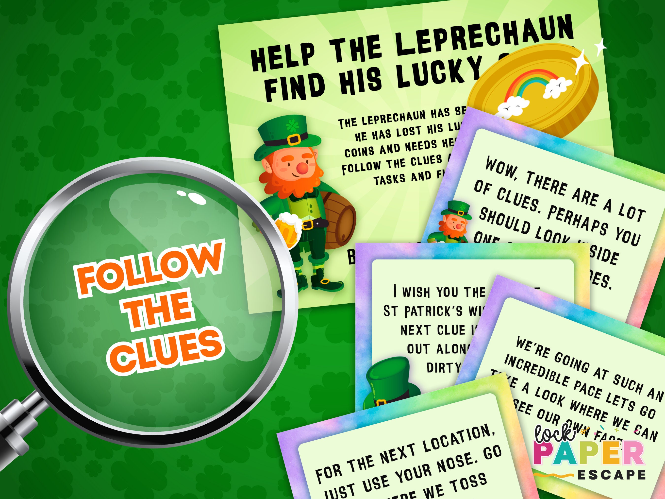 St Patrick's Day Kids Escape Room. Printable Party Game, Cipher Puzzles ...