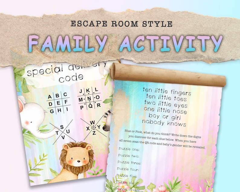 Baby Shower escape room gender reveal game. Will it be stashes | Etsy