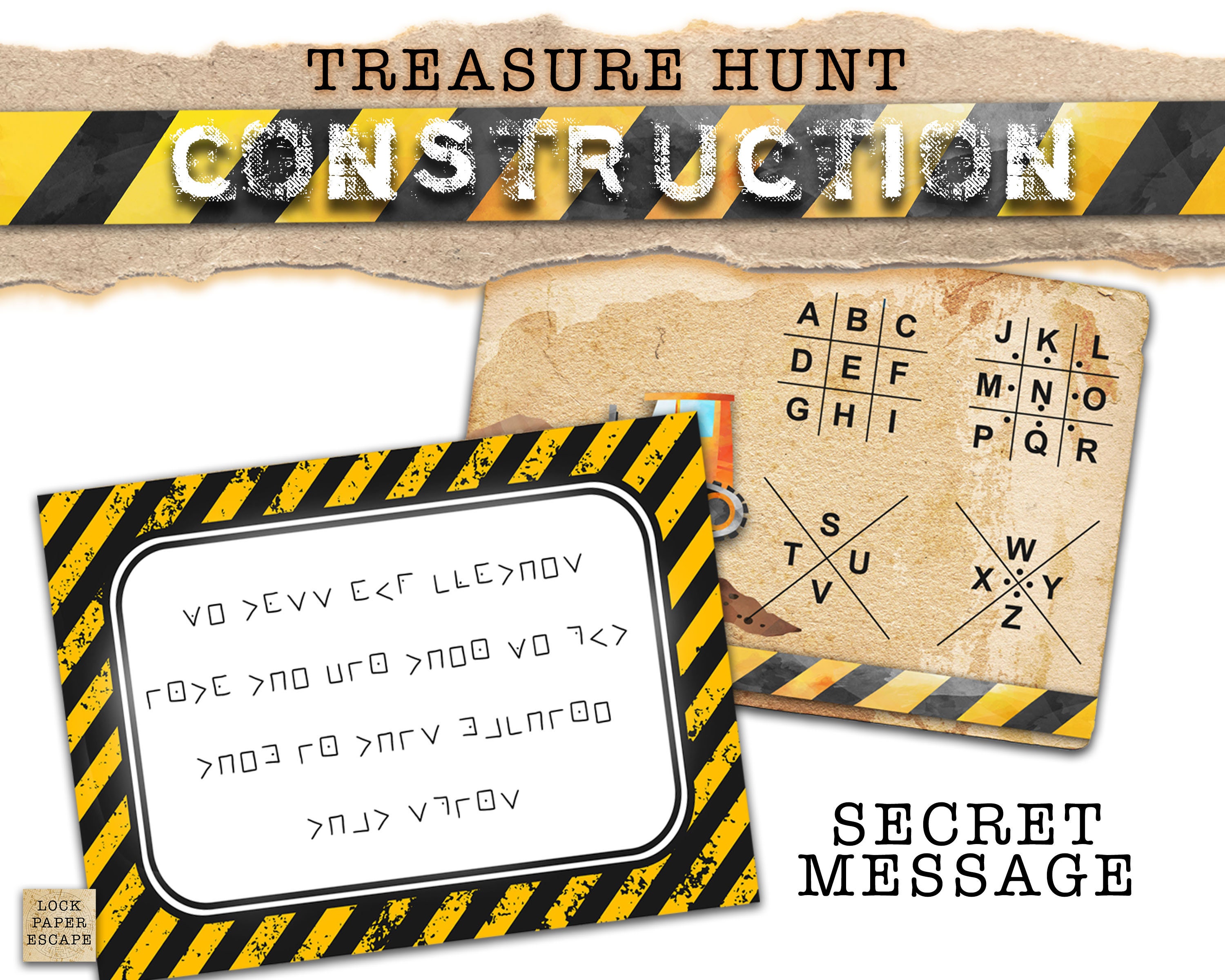 Treasure Hunt Construction Party Game. Solve Puzzles and - Etsy