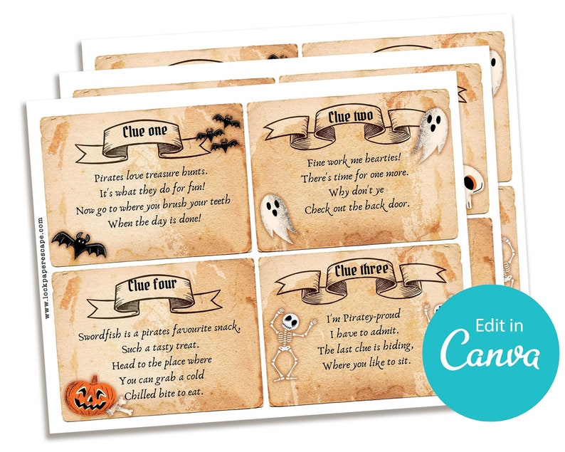 Halloween Pirate Treasure Hunt Clues: Printable Scavenger Hunt - Etsy