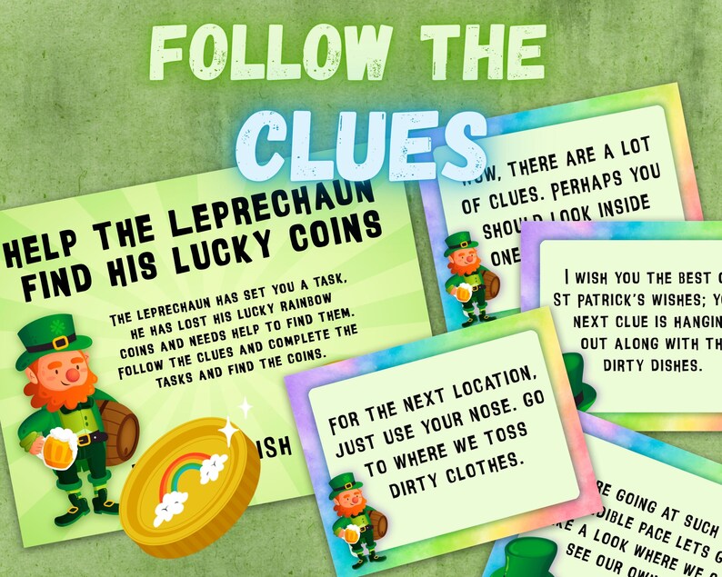 Leprechaun Treasure Hunt. St Patricks Day Scavenger Hunt Clues - Etsy UK
