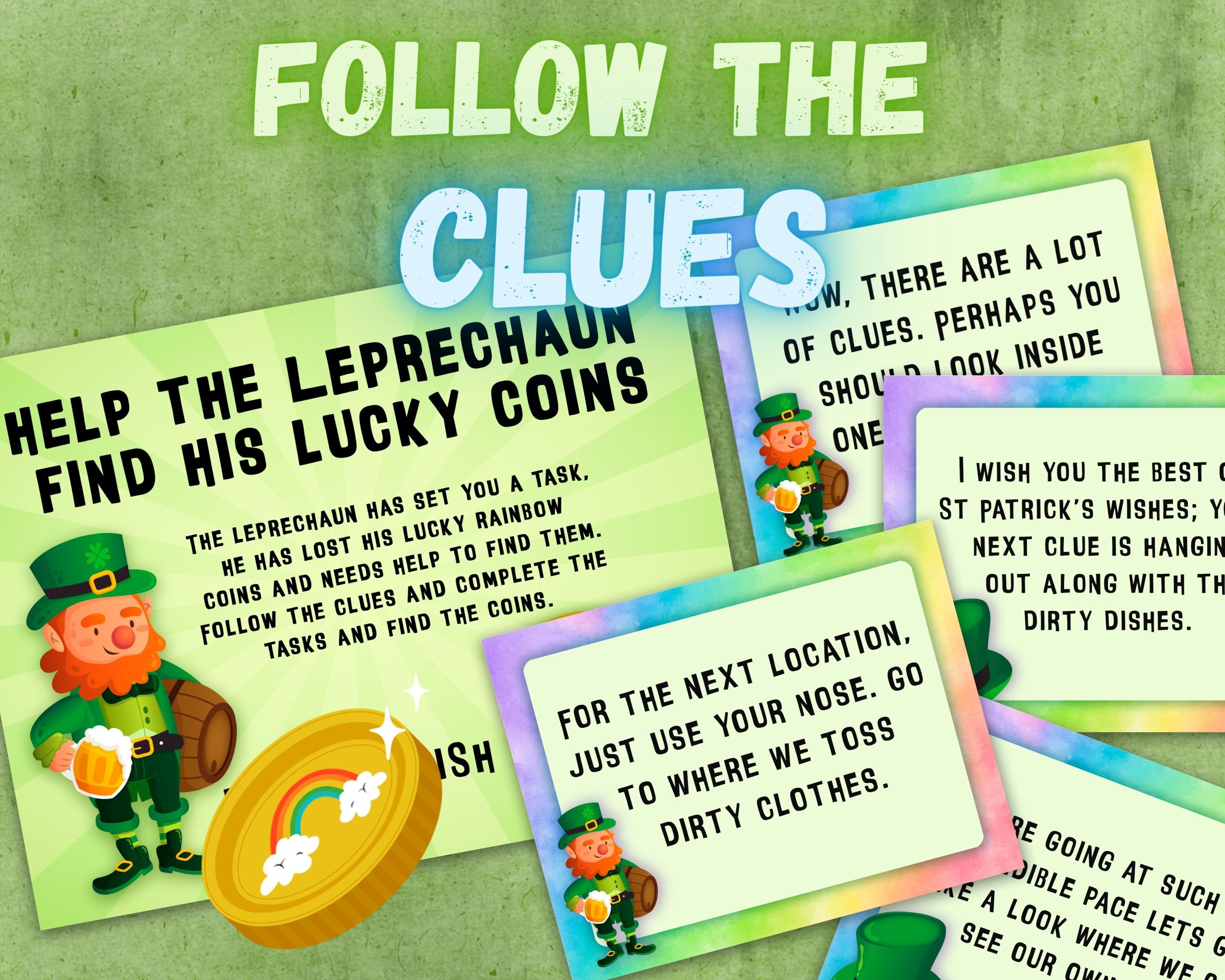 Leprechaun Treasure Hunt. St Patricks Day Scavenger Hunt Clues - Etsy UK