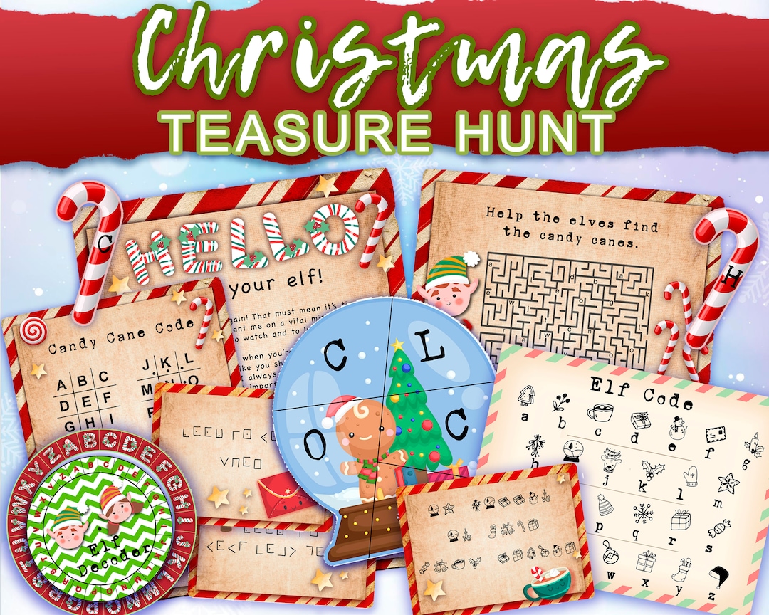 Christmas Scavenger Hunt. Elf Treasure Hunt Game. Over 24 Individual ...