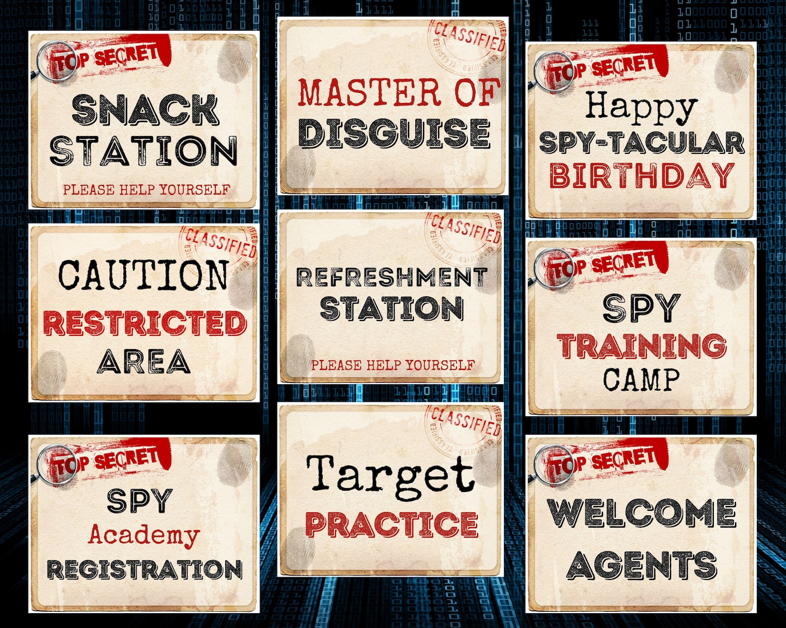 Spy Party Signs. Secret Agent Editable Party Signs. Personalised ...