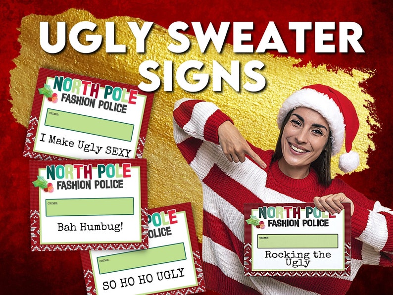 Ugly Sweater Party Game: Photo Prop Signs & Backdrop (digital Download ...
