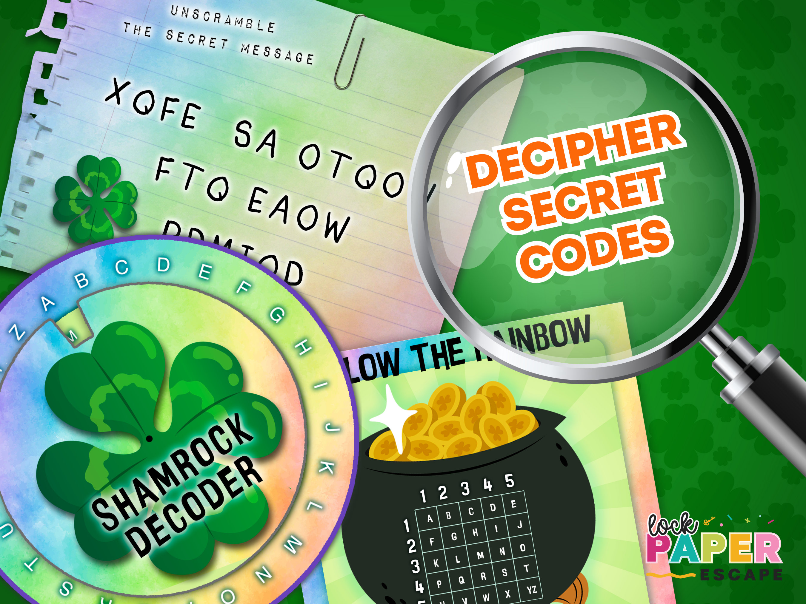 St Patrick's Day Kids Escape Room. Printable Party Game, Cipher Puzzles ...