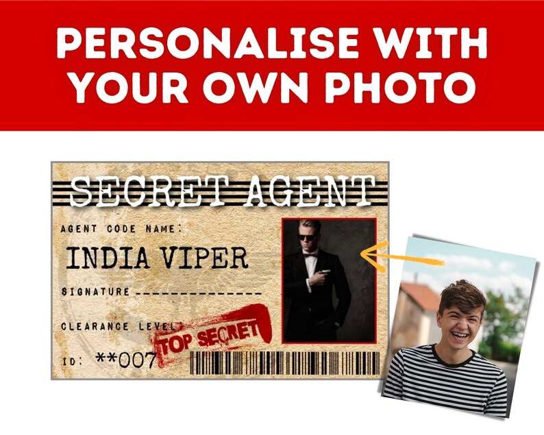 Spy Birthday Party ID Badge: Editable Secret Agent Photo (instant ...