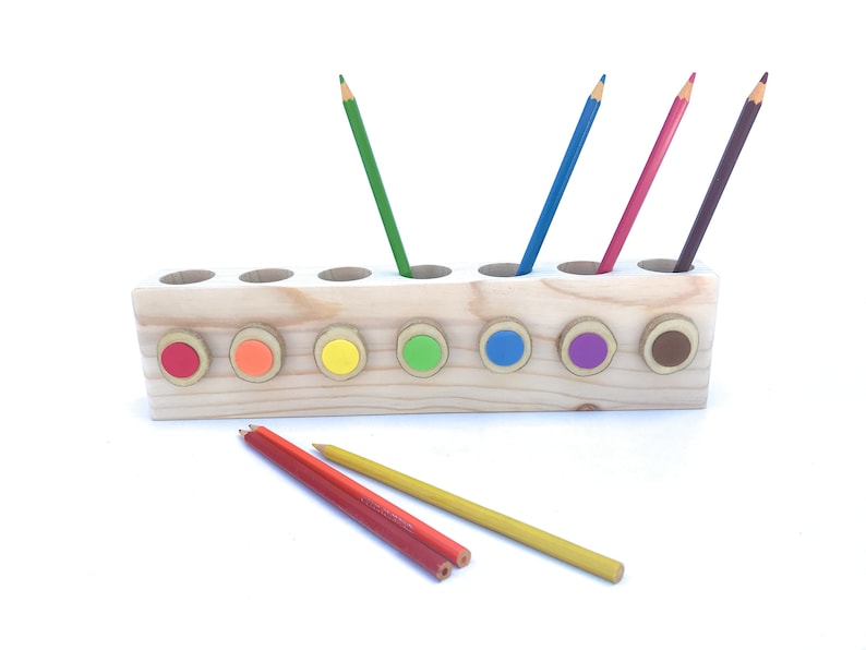 Montessori Wood Pencil Holder Color Sorting Practical Life - Etsy