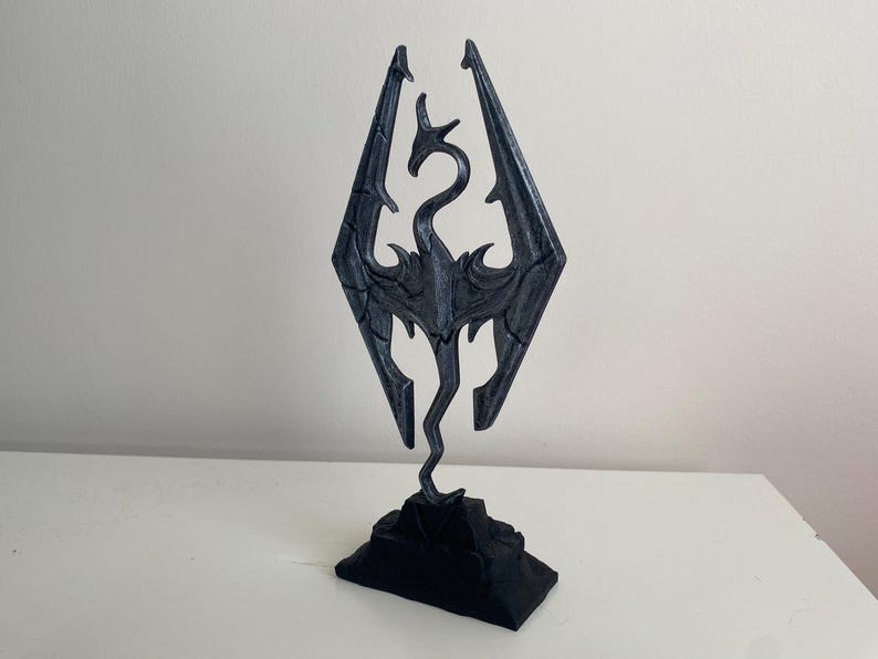 Hand Painted Skyrim Logo Shelf Decor – 3D Printed PLA Dragon Emblem for ...