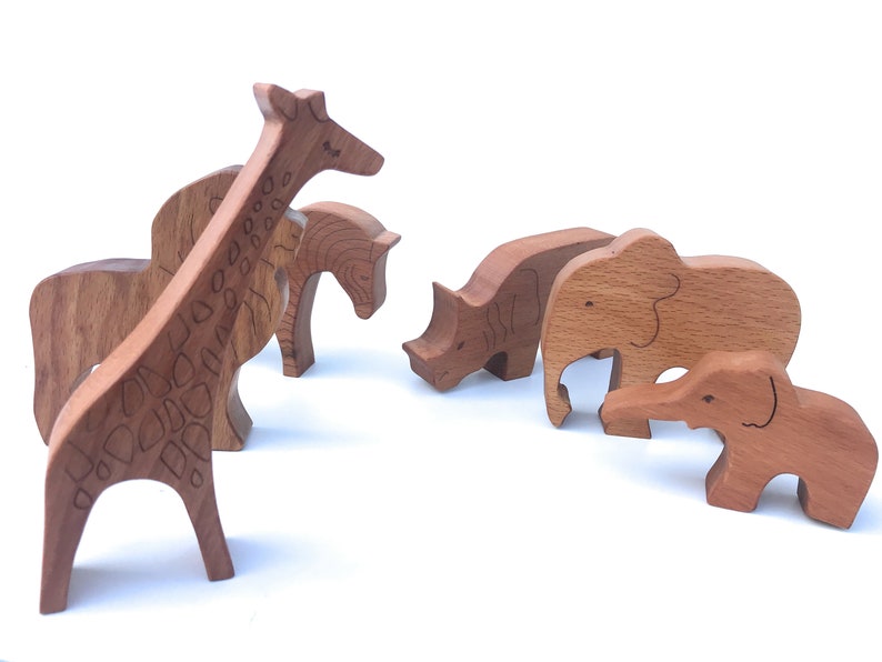 African Wooden Animals Play Set, Wooden Zoo Animals, Wooden Animals ...