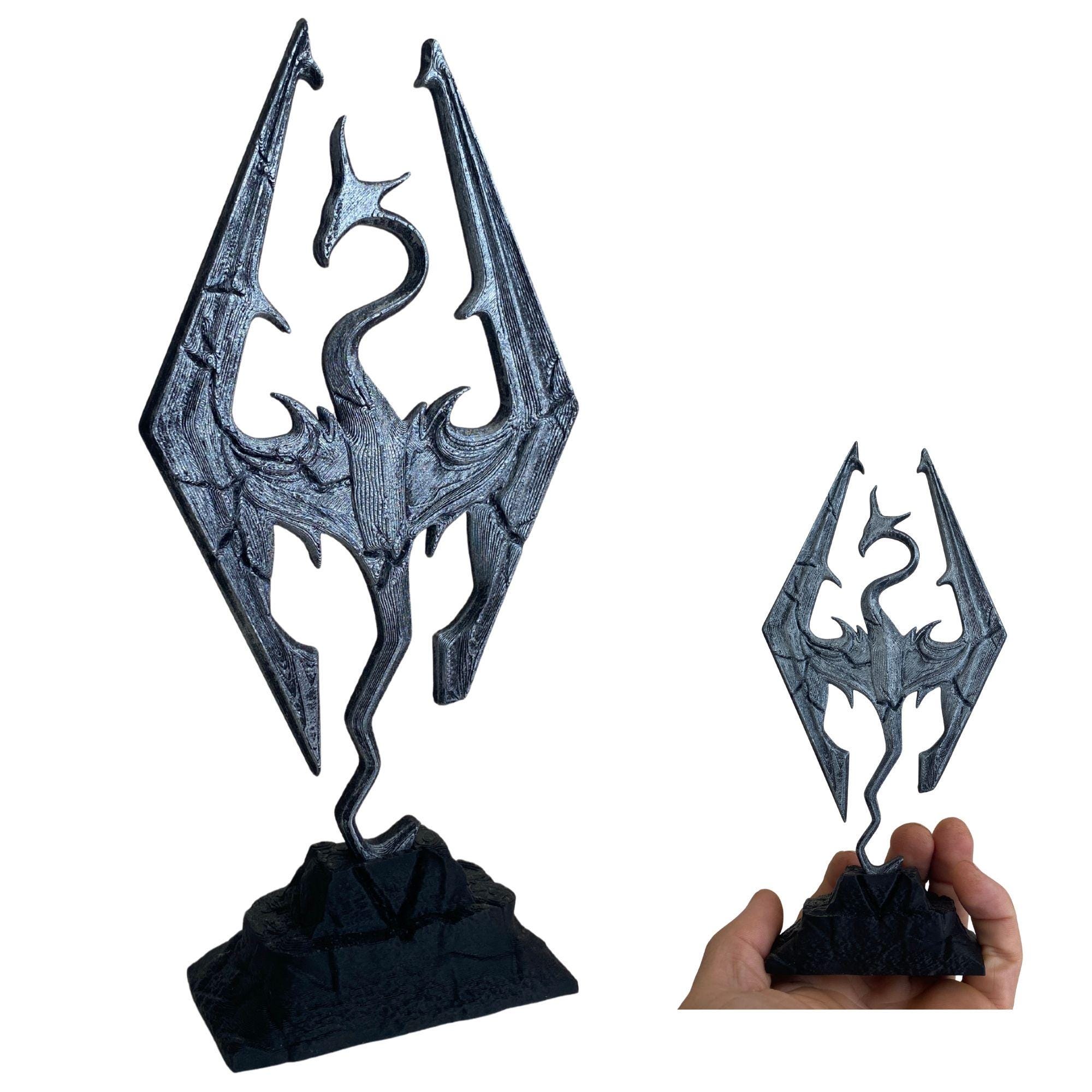 Hand Painted Skyrim Logo Shelf Decor – 3D Printed PLA Dragon Emblem for ...