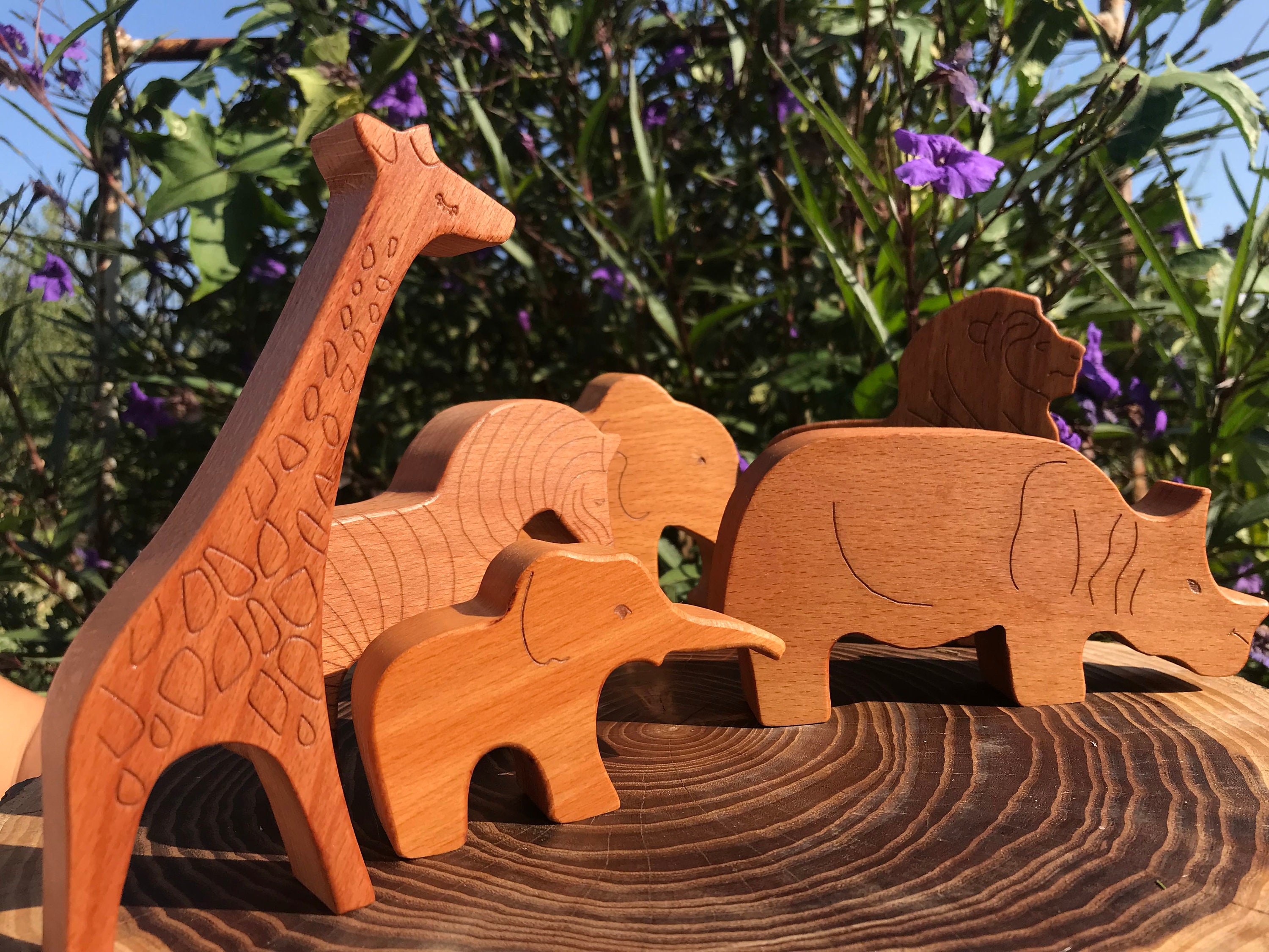 African Wooden Animals Play Set, Wooden Zoo Animals, Wooden Animals ...