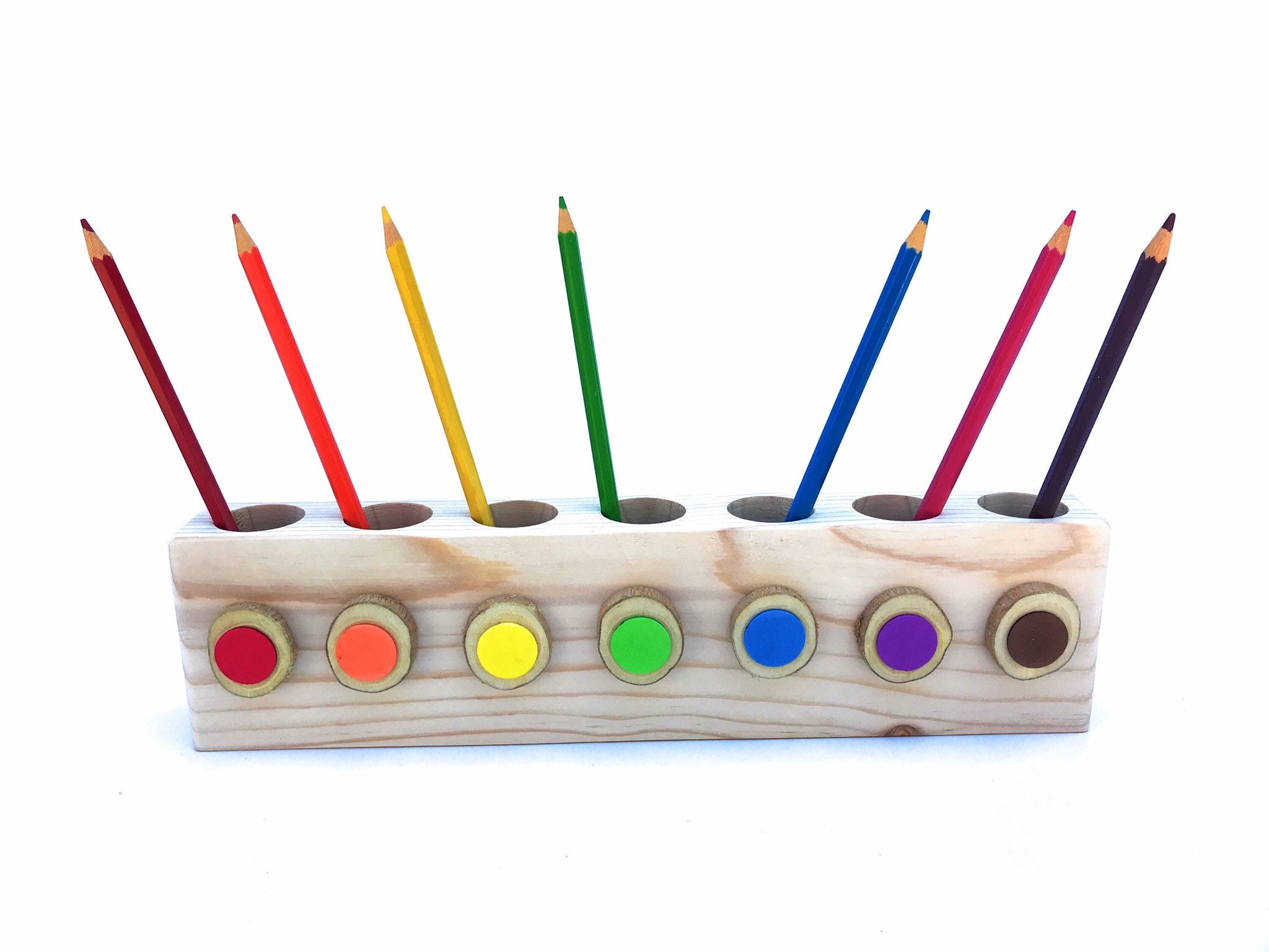 Montessori wood pencil holder color sorting practical life | Etsy